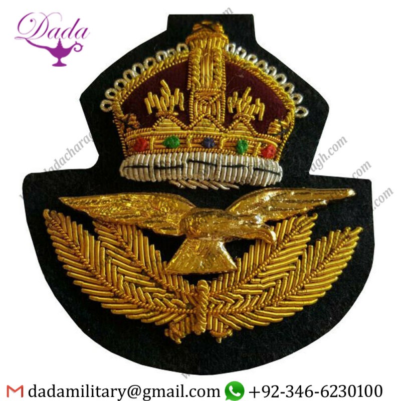 Military Uniform Emblem Gold Wire Raf Officers Cap Kings Crown 2ww