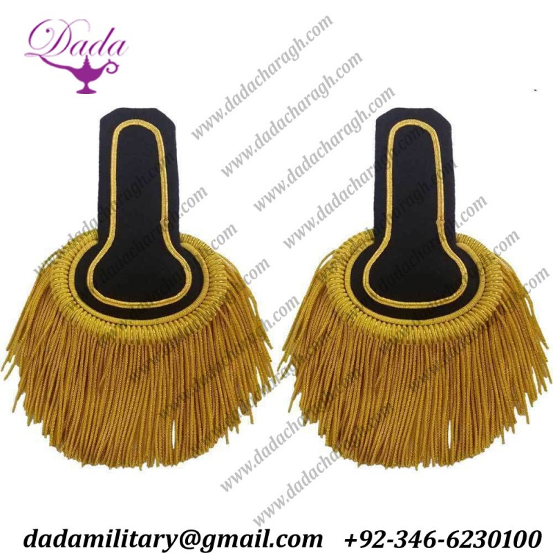 Gold Bullion Wire Fringe Shoulder Boards On Black Fabric, ceremonial