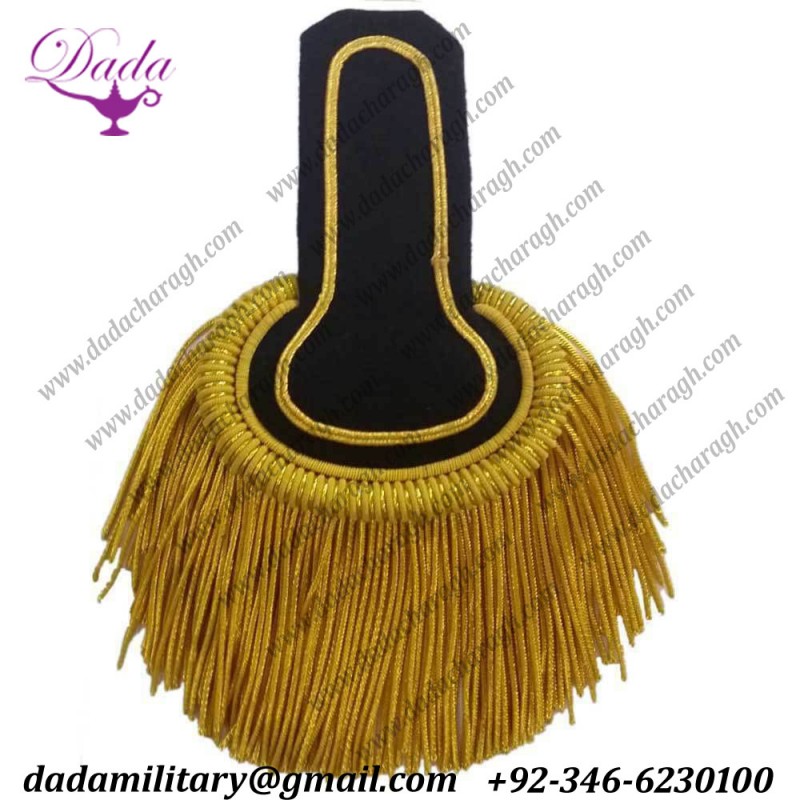 Gold Bullion Wire Fringe Shoulder Boards On Black Fabric, ceremonial