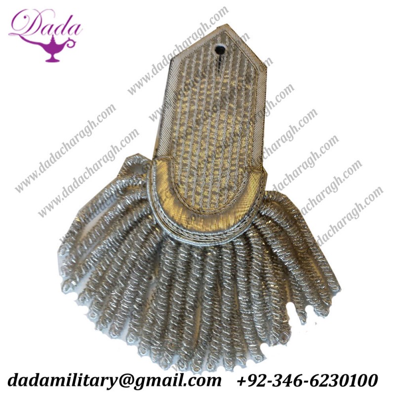 Shoulder Board Silver, Plain, Crescent Curve Pointed Shoulder Epaulets