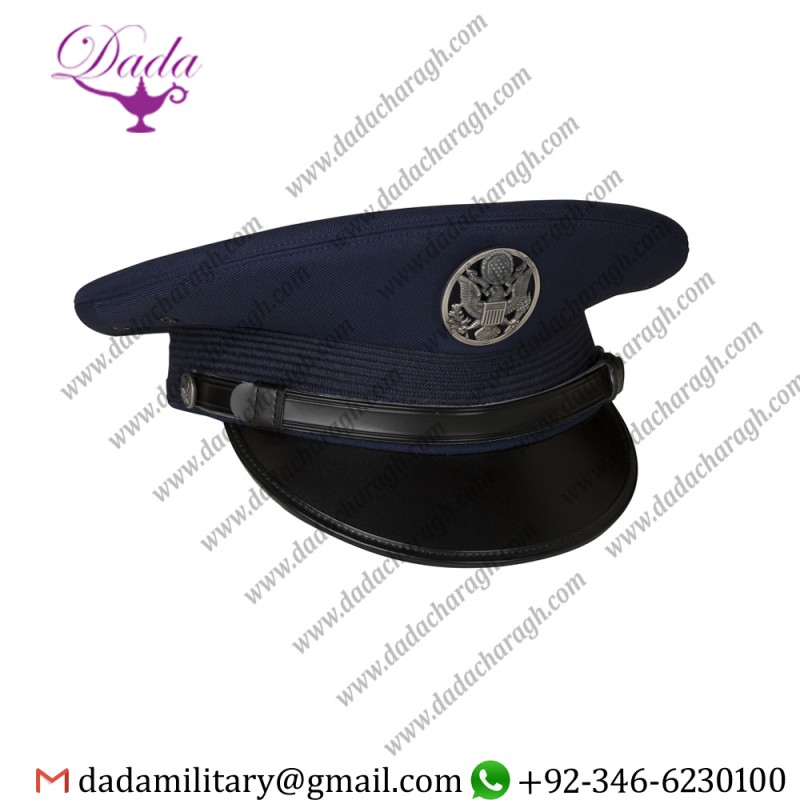 Peak Cap Air Force Enlisted Service Cap, High Quality Leather Military