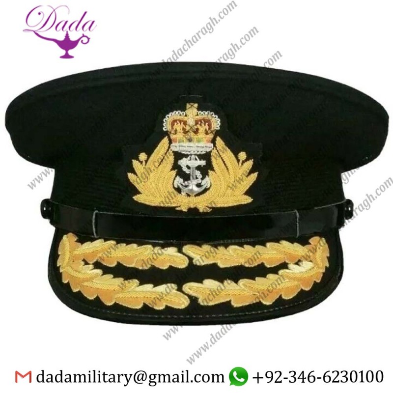 Hand Embroidery Royal Navy Admirals Cap, Naval Peak Cap, R N Commander