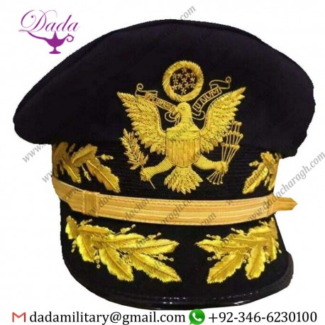 Custom Made General Douglas Macarthur Black Cap Bullion Oak Leaf Caps