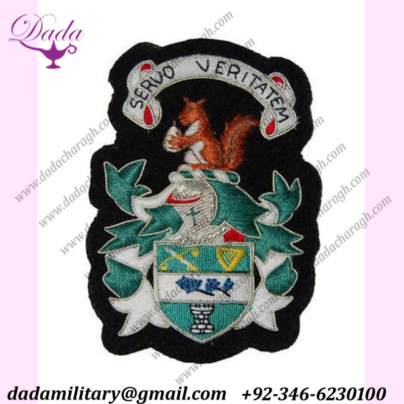 Blazer Badge Embroidery coat of arms family crest, Bullion Wire Crests