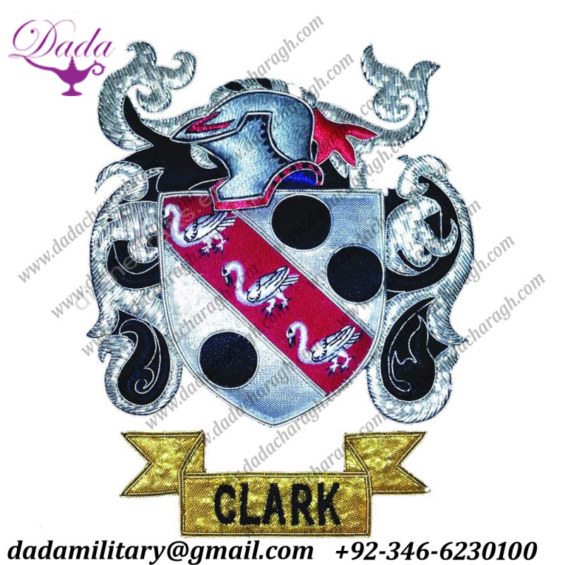Clark Family Crest Custom Bullion Patches, Custom Made Badges, crest
