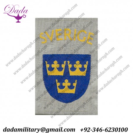 Arm badge Swedish Troops 'Sverige' 3-Crown Shield Pattern Sand Woven