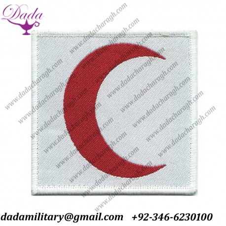 Red Crescent On White Rectangle Medic Badge Muslim Woven British Balkan