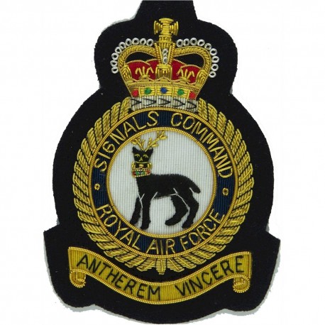 Royal Air Force Signals Command Blazer Badge Queens Crown Bullion wire