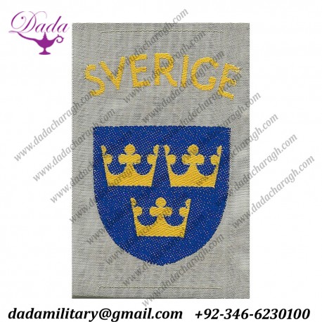 Arm badge Swedish Troops 'Sverige' 3-crown Shield Pattern Sand Woven