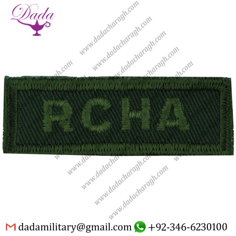 RCHA (ROYAL CANADIAN HORSE ARTILLERY) GREEN ON OLIVE EMBROIDERED BADGE