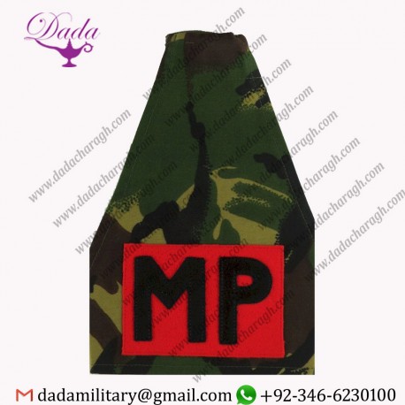 ROYAL MILITARY POLICE BRASSARD - BLACK MP ON RED ON DPM CAMOUFLAGE ARM