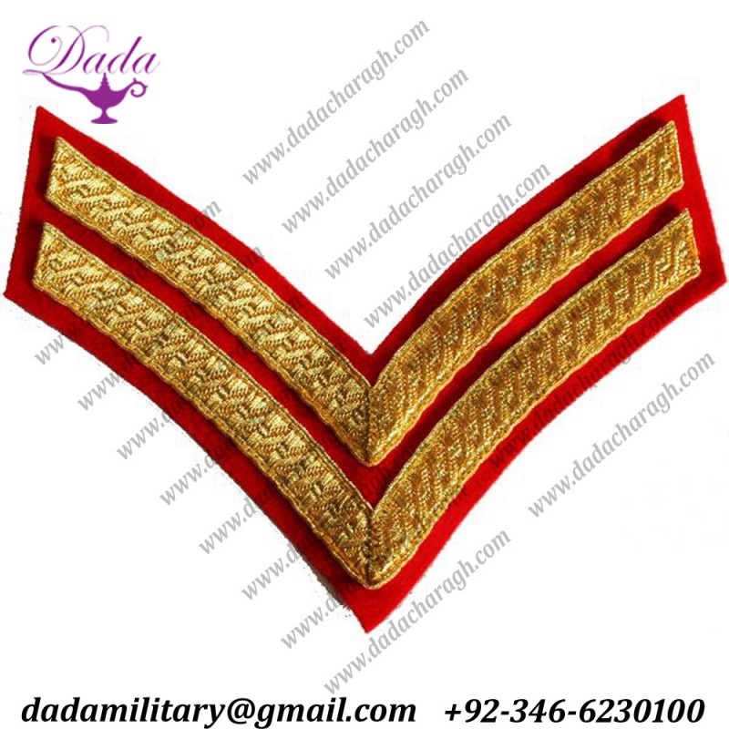Military Insignia Corporal Gold On Red No.1 Rank Chevrons, Epaulettes